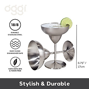 Oggi Stainless Steel Margarita Glasses - 12oz, Set of 2 - Unbreakable Margarita Glasses, Ideal Outdoor Margarita Glasses for Boating, RV, Parties, Stylish Cocktail Glasses & Margarita Glass Gift Set
