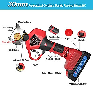 KOMOK Electric Pruning Shears, Professional Cordless Pruning Shears with 2PCS Backup Rechargeable 2Ah Battery Powered Tree Branches Pruner, 30mm 1.2" Cutting Diameter, 6-8 Working Hours