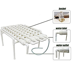 INTBUYING PVC Hydroponics Growing System, 54 Sites 6 Pipes Grow Kit for Leafy Vegetables, 1 Layers Hydroponic Kit with 110V Pump, Hose, Basket, Planting Sponges