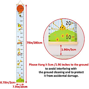 Beinou Baby Growth Chart Ruler for Kids Wood Frame Height Measure Chart 7.9in x 79in Canvas Hanging Height Growth Chart