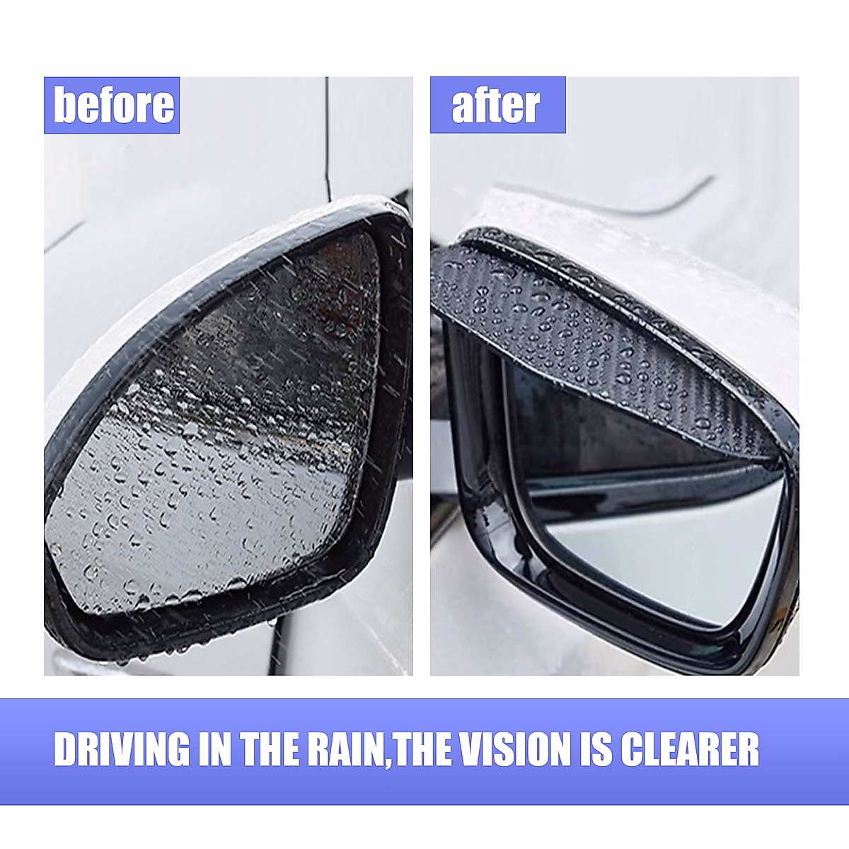 Jawmoy 2 PCS Car Rear Vision Mirror Rain Eyebrows, Thickened Carbon Fiber Rainboard, Rearview Mirror Visor Guard, Suitable for External Accessories for Most Cars (Black)