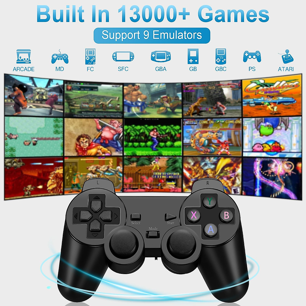 Wireless Retro Game Console, Retro Game Stick, Nostalgia Stick Game, Plug and Play Game Console Emulator Game Stick 4k 13000+ Games, 9 Classic Emulator, Consoles with Dual 2.4G Wireless Console