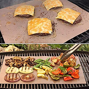 KT Deals 5 Pack Copper Grill Mat and Bake Mat Non Stick BBQ Grill Cooking Mats Reusable Easy to Clean Grill BBQ Baking Sheets for Gas, Charcoal, Electric Grill