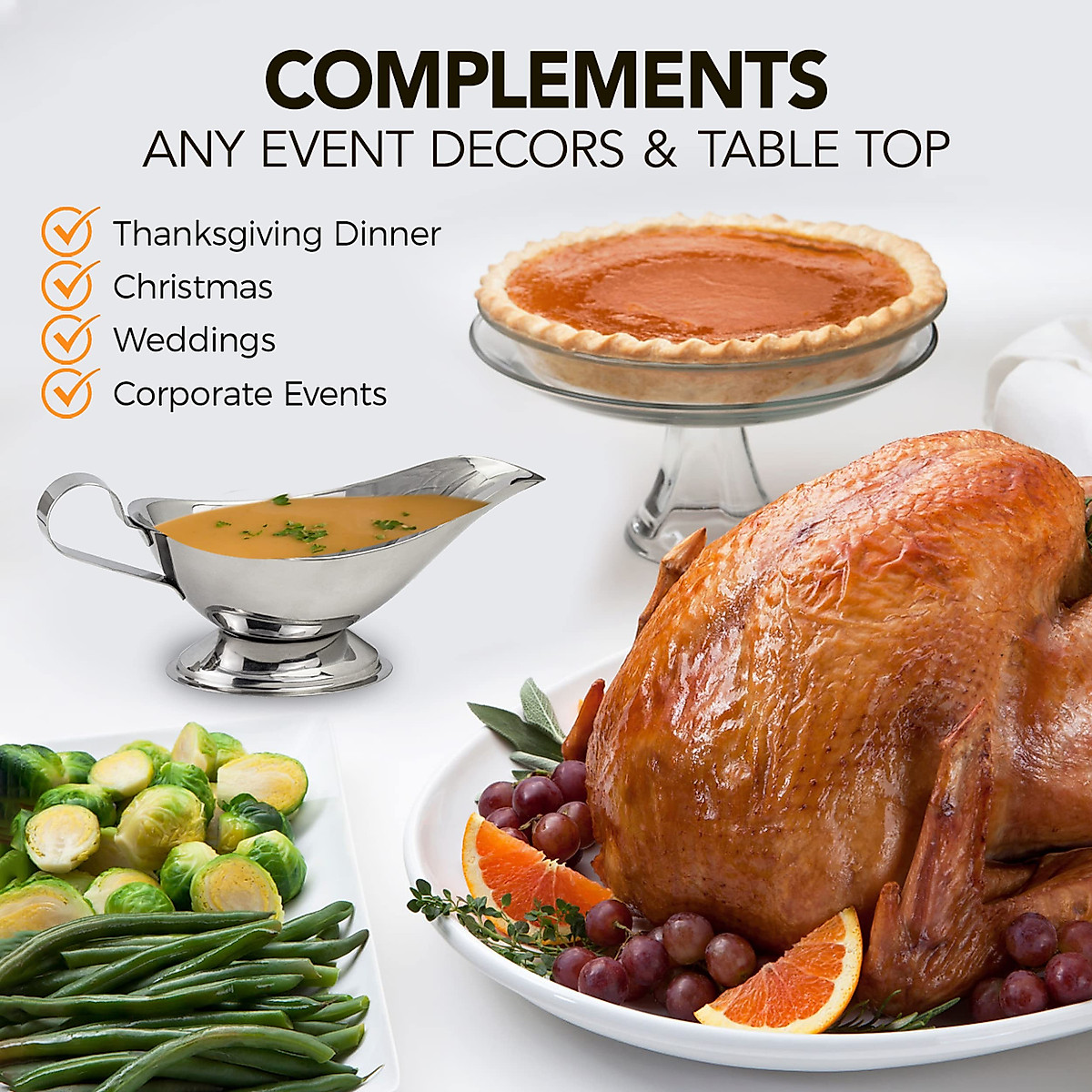 [2 Pack] Stainless Steel Gravy Boat - 10 Oz Elegant Gravy Boats with Classic Lip and Metal Gardoon Base - Stylish Large Gravy Boat for Thick Sauces, Salad Dressings - For Home, Cafe, Restaurant Use