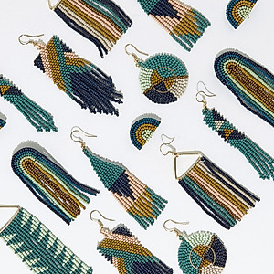 INK + ALLOY Women's Skylar 2.25-Inch Rainbow Fringe Beaded Boho Earrings Handmade Jewelry for the Modern Bohemian (Teal Navy)