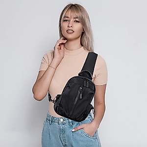 Crossbody Sling Backpack Sling Bag for Men Women, Small Chest Bag Daypack Fanny Pack Cross Body Bag for Hiking Traveling Outdoors - Black