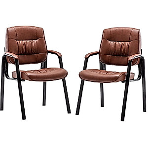BTEXPERT Brown Premium Leather Office Executive Waiting Room Guest/Reception Side Conference Chair Set of 2