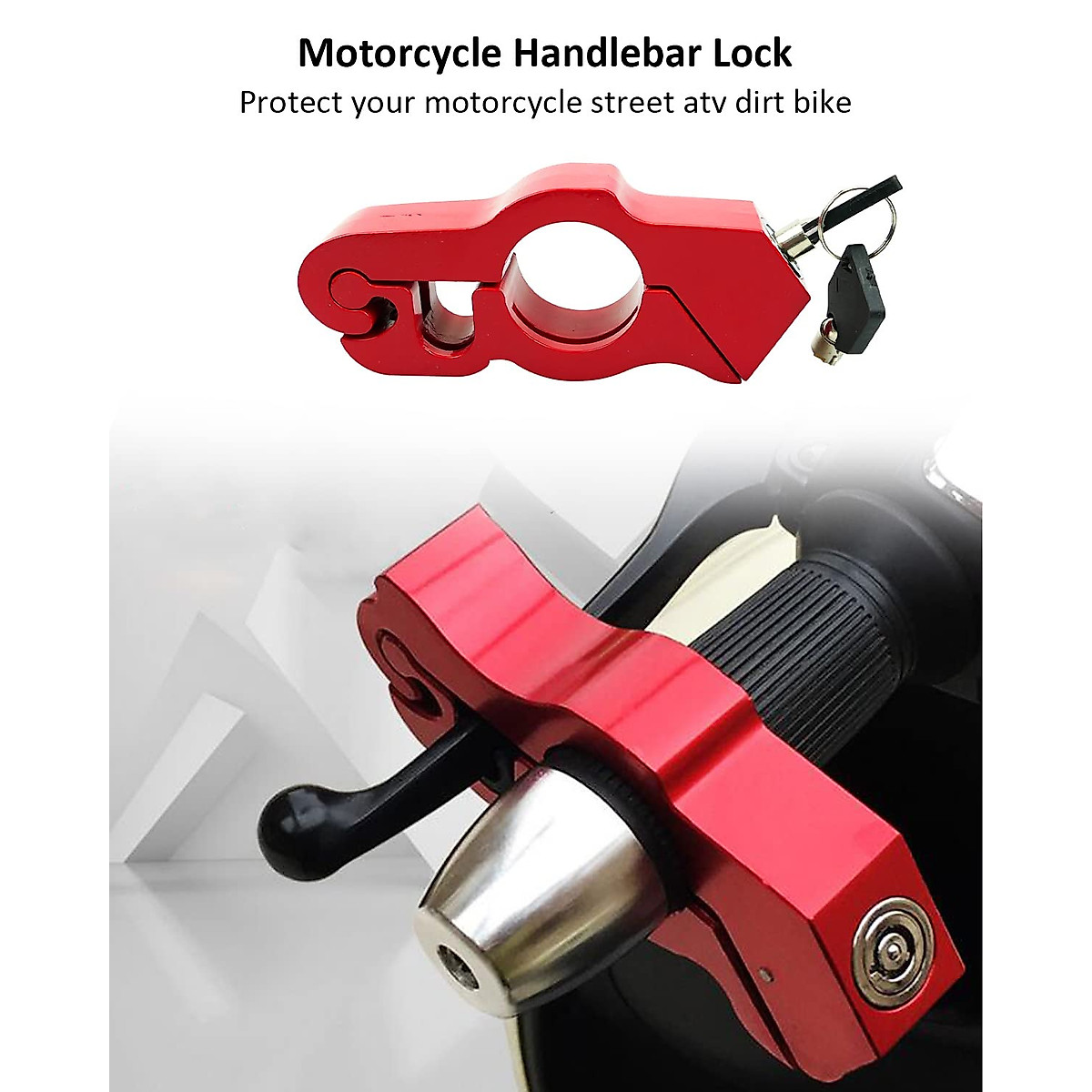Lock Motorcycle, Heavy Duty Anti Theft Adjustable Bike Handlebar Lock with 2 Keys Protect Your Motorcycle Street ATV Red