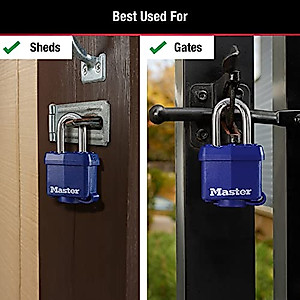 Master Lock 312TRI Laminated Padlock with Key & Thermoplastic Shell, Blue, Pack of 3 Keyed-Alike