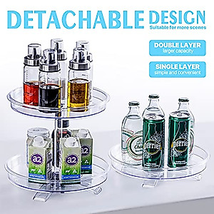 2 Tier Lazy Susan Turntable Organizer, LAZYBISON 360 Rotating Makeup Organizer for Vanity, Spice Rack Organizer for Kitchen Cabinet Pantry,10.7'' Inch (Clear)