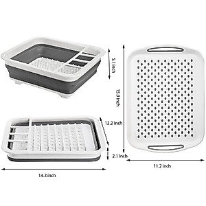 Nicunom Collapsible Dish Drying Rack and Drainboard Set , Portable Dish Drainer, Foldable Dinnerware Organizer for Kitchen Countertop RV Camper