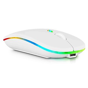 UrbanX 2.4GHz & Bluetooth Mouse, Rechargeable Wireless Mouse for Huawei MediaPad T1 7.0 Plus Bluetooth Wireless Mouse for Laptop/PC/Mac/Computer/Tablet/Android RGB LED Pure White