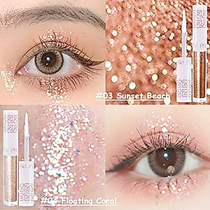6Pcs Liquid Glitter Eyeshadow Eyeliner, Korean Makeup, Bling Under Eye Shadow, Shimmer Metallic Eye Make Up Set, Long Lasting, Quick Drying and Pigmented Loose Glitter Glue for Crystals Eye Makeup
