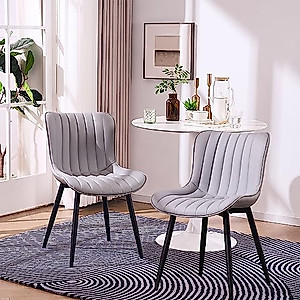 YOUNIKE Dining Chairs Set of 2 Faux Leather Upholstered Cushioned with Ergonomic Back Metal Legs for Dining Room Bedroom Living Room Waiting Room Desk Chair, Grey, Loads 300 lbs