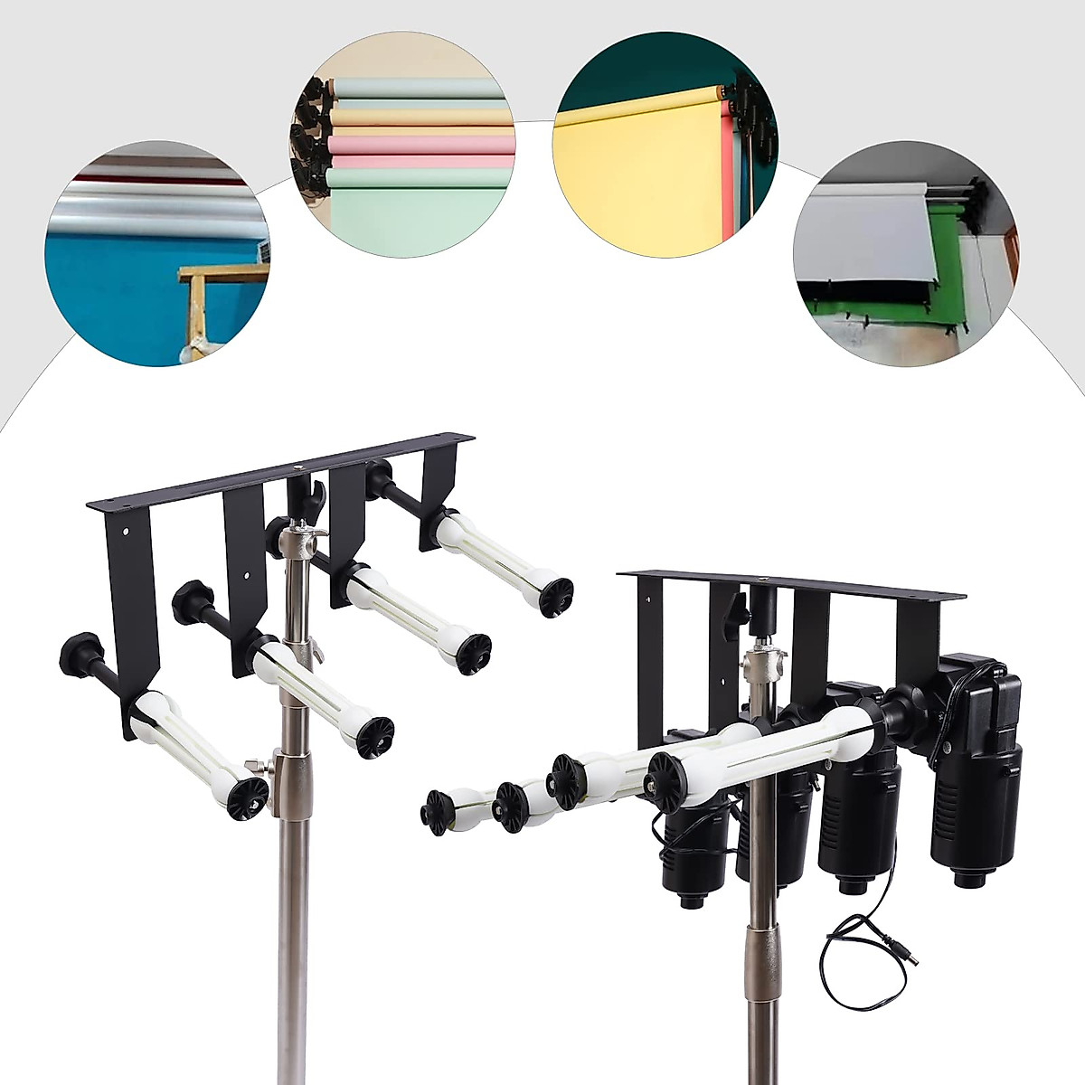 LOYALHEARTDY 4 Roller Wall Mounting Electric Motorized Background Support System with Remote Control for Photography, Including 2 x Four-fold Mounting Brackets, 4 x Electric Motors