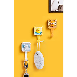 Gautsa Cute Adhesive Hooks, Animal Bounce, Spring Shaking Duck Polar Bear Squirrel, No Nails, Waterproof, for Key Purse Robe Towel, Creative Individual Hook Set of 3 (3 Pack)
