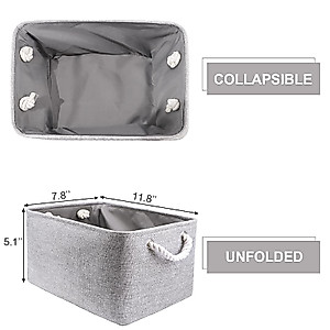 Small Baskets for Shelves(6pack) Fabric Storage Baskets, Empty Gift Baskets with Rope Handles, Decorative Foldable Storage Baskets for Organizing Home Closet & Office (Gray, 11.8” x 7.8” x 5.1”)