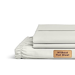 Linen Home 100% Cotton Percale Fitted Sheet Set Queen Size, Silver, Deep Pocket, 3 Piece -1 Deep Pocket Fitted Sheet and 2 Pillowcases, Crisp Cool and Strong Bed Linen