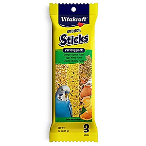 Vitakraft Parakeet Treat Sticks Variety 3 Pack (Orange, Egg & Honey, Sesame & Banana), 2.4 Ounce