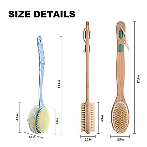2Pack Back Shower Bath Brushes for Wet or Dry Double Side Specially Long Wooden Handle , Exfoliating Skin for Men and Women