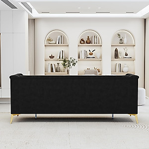 ERYE Mid-Century Modern Velvet Chesterfield Button Upholstered 3 Seaters Sofa Couch, Golden Legs, Flared Padded Armrest,Removable Cushions Cover for Living Room,Bedroom,Office,Apartment, Dorm