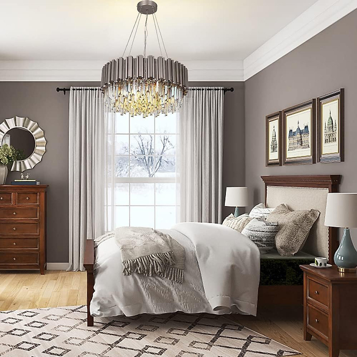 MEELIGHTING Nickel Luxury Modern Crystal Chandelier lighting Contemporary Raindrop Chandeliers Pendant Ceiling lights Fixture for Dining Room Living Room Bedroom Kitchen W22