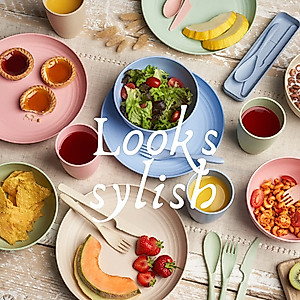 Generic Camping Plates and Bowls Set – 21Pcs Wheat Straw Dinner Set with Dinner Plates, Bowls, Cups and Cutlery – Premium BBQ Set with Cute Colours and Matte Finish – Includes Insulated Bag