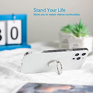 [2 Pack] Rounded CD Texture Cell Phone Ring Holder Stand, 360 Degree Rotation Finger Ring Kickstand with Polished Metal Phone Grip, Smartphone Accessories (Silver)