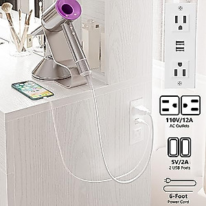 IRONCK Vanity Desk with LED Sliding Mirror & Power Outlet, Large Bedroom Makeup Table with Drawers & Cabinet & Storage Shelves & Stool, White