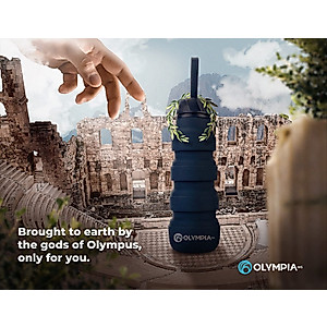 OLYMPIA WS collapsible water bottles 18oz silicone foldable leakproof BPA free for sports gym cycling climbing camping hiking traveling essentials carabiner lightweight portable (Navy Blue)