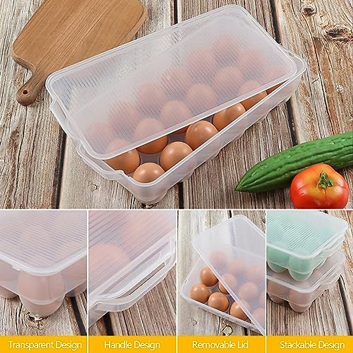 Saedy Plastic Egg Containers with Lid, 2 Pack Egg Holder Refrigerator Organizer Bin Tray