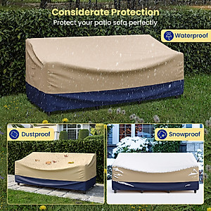 Tangkula Patio Sofa Cover, 3-Seater Waterproof Outdoor Deep Sofa Cover with Padded Handle & Click-Close Straps, Patio Furniture Cover with Air Vent, Heavy Duty PU Couch Cover, 77”W x 43”D x 30”H