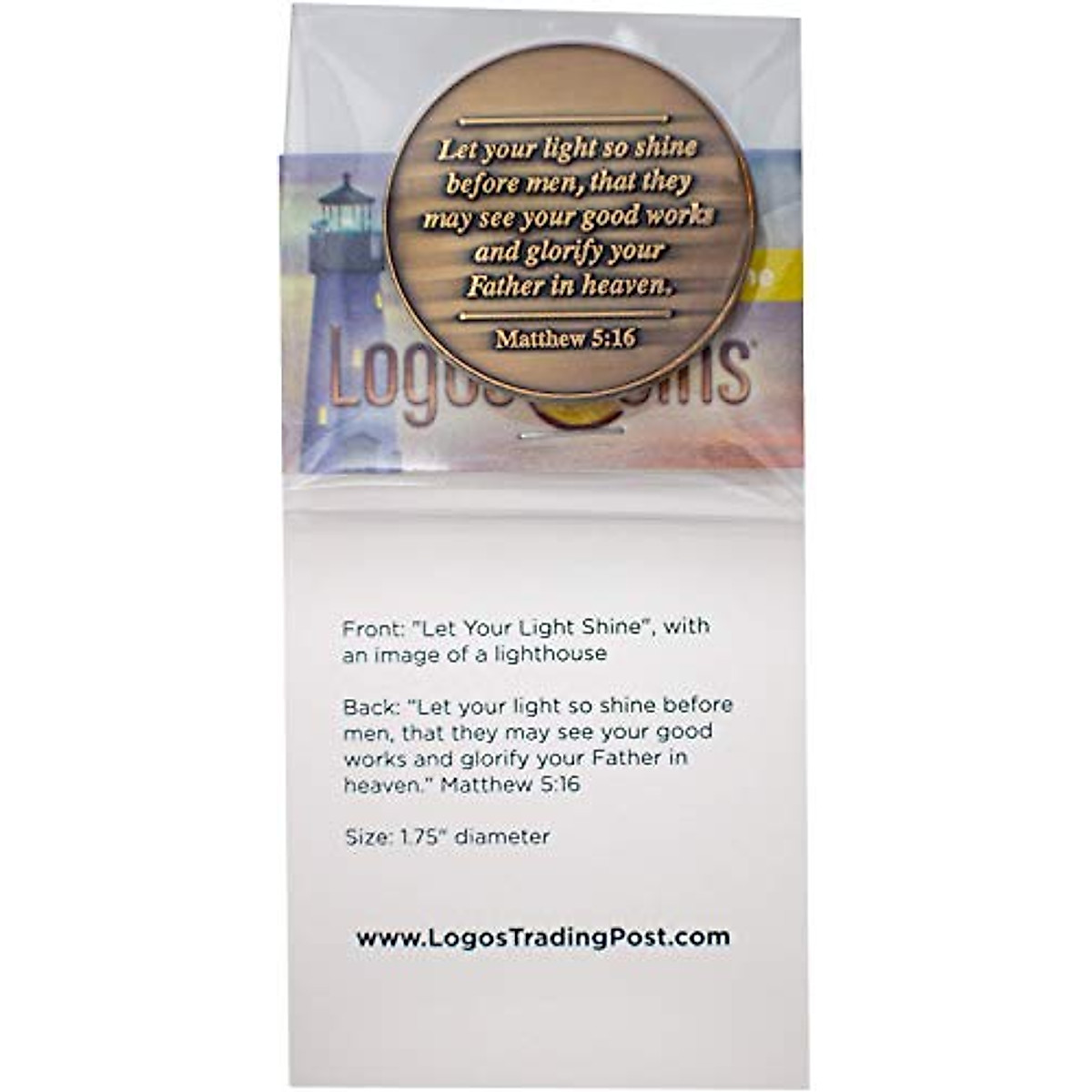 Let Your Light Shine Christian Challenge Coin, Pass Along Pocket Token of Encouragement, Handout for Bible Study, Antique Gold Plated Matthew 5:16 Gift