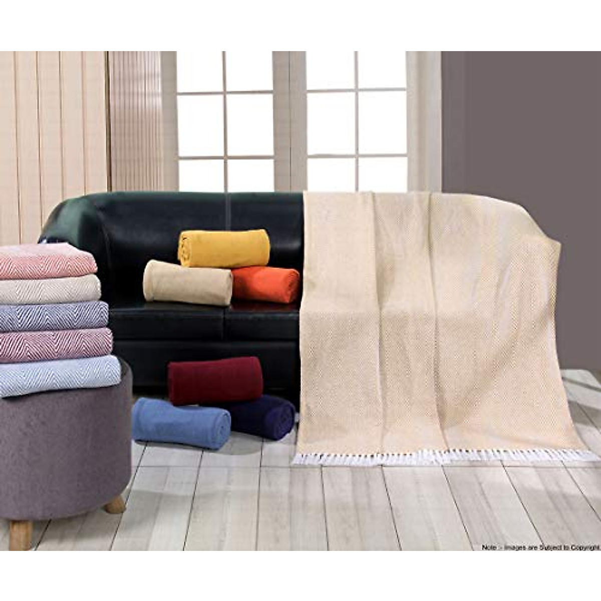 Cozy Home Collection Luxurious Hand Woven Cozy Warm 100% Cotton All Season Light Weight Couch Chair Bed Decorative Throw Blankets Chevron 50x60 Inch Set of 2 (Burgundy)