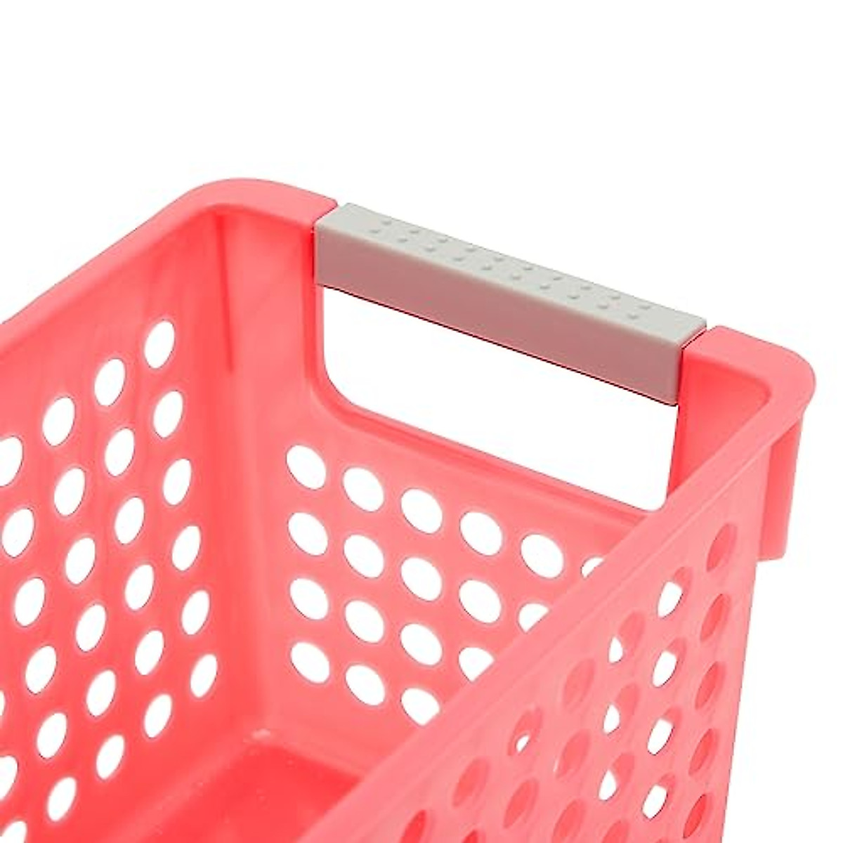Farmlyn Creek 4 Pack Plastic Baskets with Handles, Narrow Storage Bins for Organizing, Kitchen and Laundry Shelves, Small Nesting Containers (4 Colors, 11.5 x 5 x 5 inch)