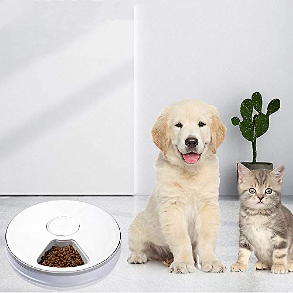 ZH1 Cat and Dog Food Dispenser, Automatic Pet Feeder with 6-Segment Dial with LCD Display, Voice Reminder, for Cats and Small and Medium Pets.