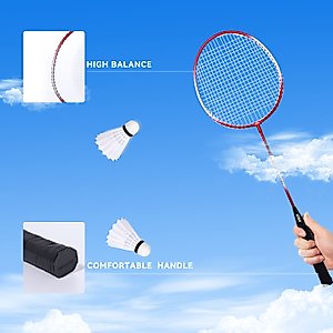 GSE Recreational Badminton Complete Set, Sports Outdoor Net Game Set Including 20'*2' Portable Badminton Net +4 Badminton Rackets+ 3 Shuttlecocks for 2-on-2 Games