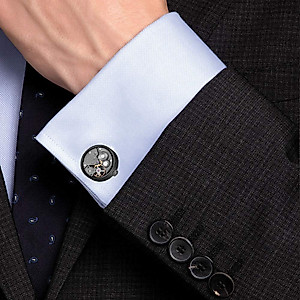 MERIT OCEAN Cufflinks Steampunk Movement Shape Cufflinks for Men Mens Shirt Vintage Gears Cufflinks Business Wedding（Black in the middle）