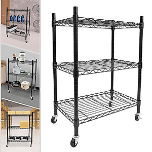 Philipreba 3-Tier Storage Shelf, Adjustable Wire Shelving with Wheels, 24 x 14 x 32in Heavy Duty Metal Shelves, Wire Rack Shelving Unit, with 250lbs Each Tier Load Capacity (3 Tiers)