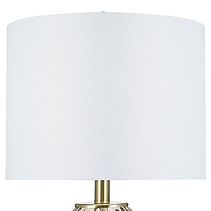 Catalina 22144-001 Transitional 3-Way Ribbed Clear Glass Table Lamp with Linen Shade, Led Bulb Included, 23.5", Champagne