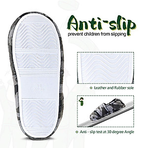 LA PLAGE Boys House Slippers with Cozy Memory Foam Slip On Camo House Shoes, Breathable Indoor Outdoor Warm Winter Home Slippers for Little Big Kids 3-4 US Grey