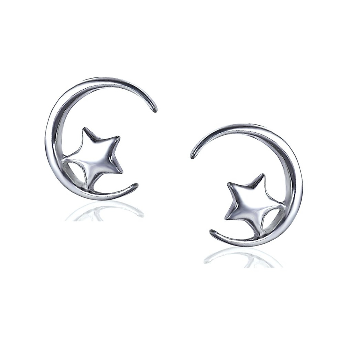 FarryDream Genuine 925 Sterling Silver Star Moon Studs Earrings for Women Christmas Gifts