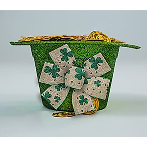 Saint Patrick's Day Fabric Ribbons, Brown Green Clovers Edge Wired Burlap Ribbon for St Patrick Day Irish Hanging Wrapping Party Gift Decoration Outdoor Crafts Supplies (2.5 Inch * 10 Yards * 1 Roll)