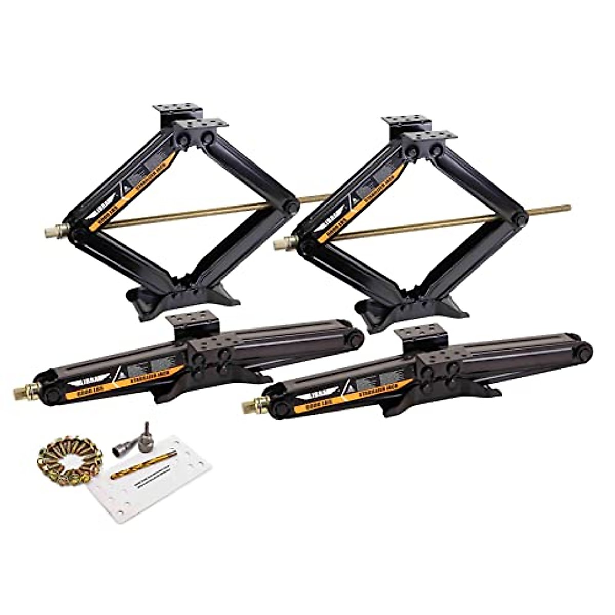 Set of 4 6000 lb 24" RV Trailer Stabilizer Leveling Scissor Jacks w/Dual Power Drill Sockets & Complete Set of Mounting Hardware -Model# 26088