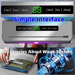 NxYmxgo Large Suction Force Kitchen Sous Vide Meat Food Saver Vacuum Sealer Packing Machine with Cut, Food Preserver Vacuum Sealer for Touring Car& Hunting and Fishing Journey