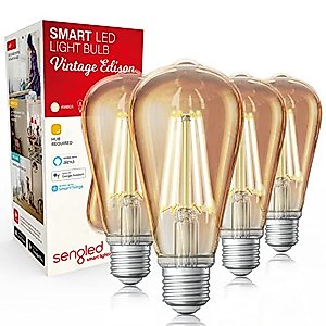 Sengled Zigbee Smart Light Bulbs, Smart Hub Required, Work with SmartThings and Echo with Built-in Hub, Voice Control with Alexa and Google Home, Amber Warm 2000K Smart Edison Bulbs, 60W Eqv. 4 Pack