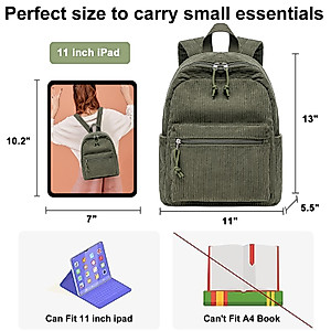 Bluboon Girls Mini Backpack Women Small Backpack Purse Teens Cute Casual School Bookbag(Corduroy Army Green)