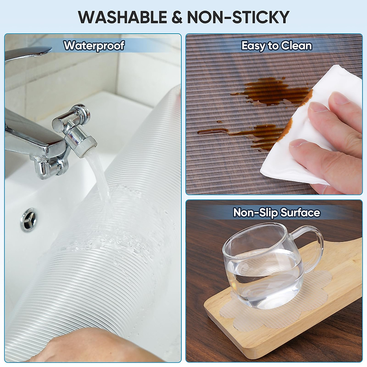 BALEINE Shelf Liner Drawer Liner, 12 in x 20 Ft BPA Free Cabinet Liner Non-Toxic Non-Slip Washable Oil Resistant Kitchen Liners (12''x20', 2 Roll)