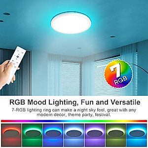 RGB Ceiling Light with Remote Control, 12 Inch Dimmable LED Flush Mount Ceiling Light, 24W RGB Color Changing Ambient Light, Modern Round Ultra-Thin Ceiling Lamp for Bedroom Kid Room Party, White
