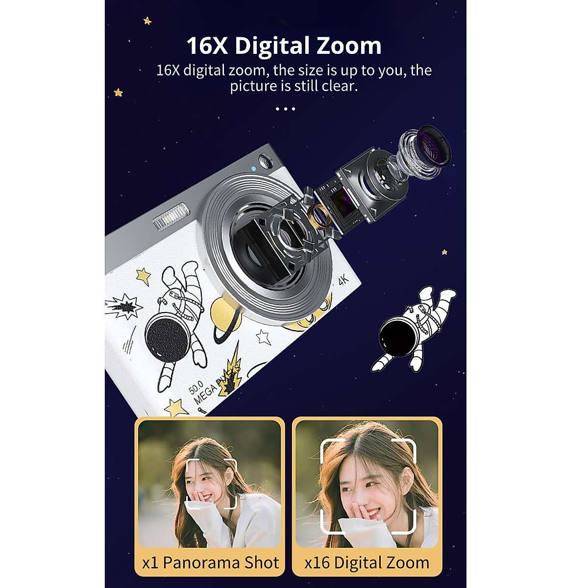 Digital Camera for Photography, 50MP 16X Digital Zoom Vlogging Camera Built in Fill Light, 2.88in IPS Screen, HD 4K Pocket Camera for Teens, Kids, Beginners